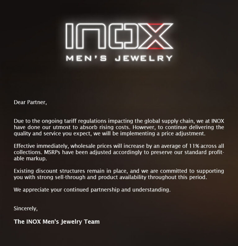 Official Notice – INOX Pricing Adjustment – Informative Mens Jewelry ...